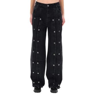 Rotate Rotate Birger Christensen - Jean Large &agrave; D&eacute;tails Boutonn&eacute;s - Femme - Jeans - Noir - Taille: W27