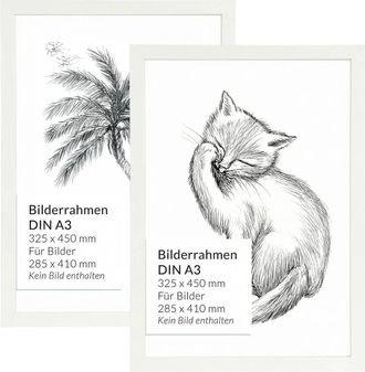 Licht-Erlebnisse Bilderrahmen Din A3 2 St&uuml;ck 45 x 32,5 cm bruchsicher Fotorahmen Wand Holzrahmen Wei&szlig; f&uuml;r Bilder Fotos Urkunden Rahmen Wohnzimmer Flur