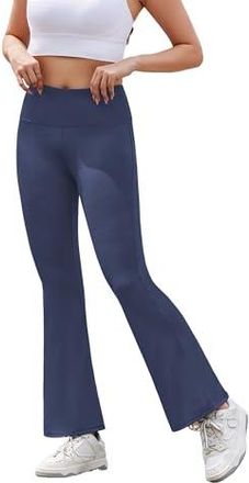 Zeagoo Pantalon de yoga pour femme Bootcut - Taille haute - Long stretch - Pantalon de sport évasé - Pantalon de fitness confortable et élastique, bleu a, XL