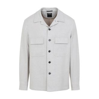 Ermenegildo Zegna Homme, Chemises, Beige, Taille: XL Crossover Veste-Chemise en M&eacute;lange de Lin, Laine et Soie