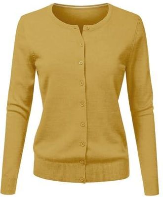 Generic Cardigan &agrave; manches longues pour femme - Style d&eacute;contract&eacute; - Col rond - Confortable - Chaud - En tricot - Pour loisirs - Couleur unie, jaune, 3XL
