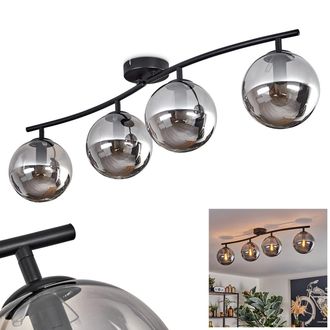 HOFSTEIN Deckenleuchte Gastor, Deckenlampe aus Metall/Glas in Schwarz/Rauchfarben, Leuchte im modernen Retro/Vintage-Design mit Schirmen aus Glas (&Oslash; 15 cm), 4 