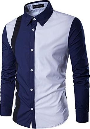Generic Chemise &agrave; Manches Longues pour Homme Coupe Slim la Mode ray&eacute;e Manches Longues ajust&eacute;e d&eacute;contract&eacute;e Social Patchwork Revers Chemise Hommes