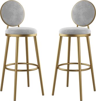 Generic Wei&szlig;es Metall-Barhocker-Set (2Er-Set) mit Runder Samt-R&uuml;ckenlehne Und Fu&szlig;st&uuml;tze f&uuml;r K&uuml;cheninseln, Fr&uuml;hst&uuml;ckstheken Und Essbereiche