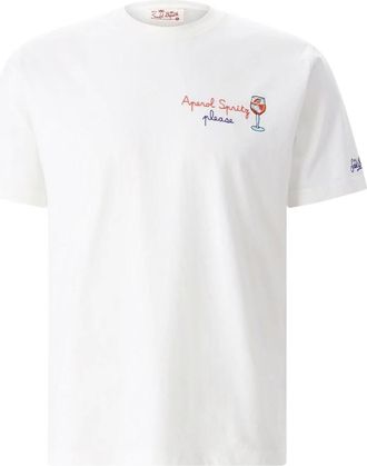 MC2 Saint Barth Homme, Tops, Blanc, Taille: S T-Shirt en coton brod&eacute;