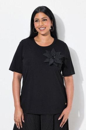 Ulla Popken T-Shirt T-Shirt Bl&uuml;ten-Brosche Classic Rundhals Halbarm