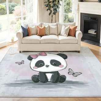 Generic Gris Tapis Salon Petit Tapis, 160 x 230 cm Paillasson Interieur Entree Antid&eacute;rapant, R&eacute;tro Mignon Animal Panda Decoration Maison Grand Carpet pour Sal