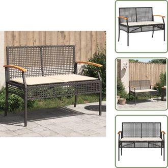 vidaXL The Living Store Gartenbank mit Kissen Schwarz Poly Rattan Akazienholz - Gartenzubeh&ouml;r - Gartenbank - Outdoor M&ouml;bel - Gartenstuhl - Balkonm&ouml;bel