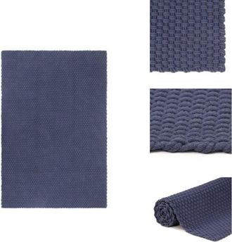 vidaXL Tapis rectangulaire Bleu marine 180x250 cm Coton - Tapis Bleu - Tapis Coton - Tapis D&eacute;coration Int&eacute;rieure - Tapis Salon - Tapis Chambre