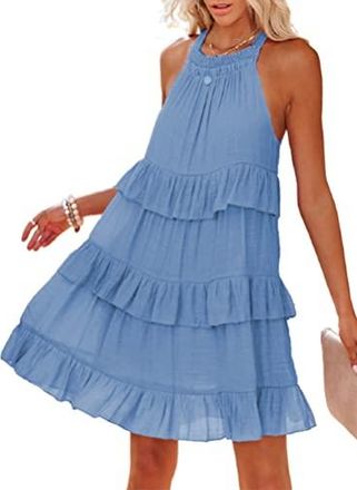 Onsoyours Robe DÉté pour Femmes Tenue Décontractée avec Short Intégré Élégante Col en V À Manches Volantées Creuse Dentelle Jacquard Couleur Unie Robe Ample ave