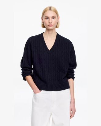 Arket Pullover Mit V-Ausschnitt Aus Reinem Kaschmir -Blau
