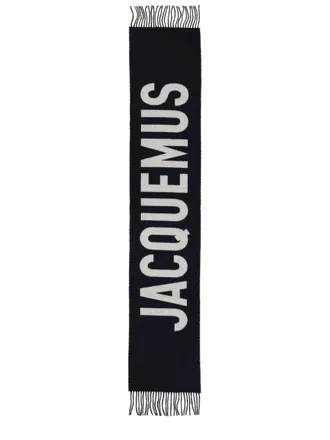 Jacquemus Logo-Embroidered Virgin Wool Scarf - Black