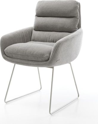 DELIFE Esszimmerstuhl Abelia-Flex mit Armlehnen Strukturstoff Soft Grau Kufengestell Edelstahl, Esszimmerstühle
