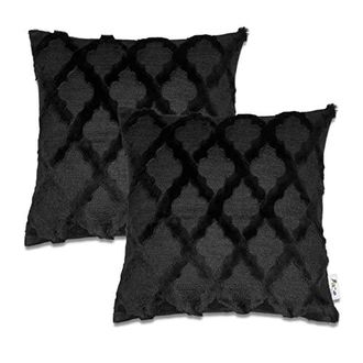 Paco Home Housse De Coussin Housse De Coussin D&eacute;coratif Lot De 2 Canap&eacute; Salon Feuilles Scandinave, Couleur:Noir 2, Sets:2pcs-Set