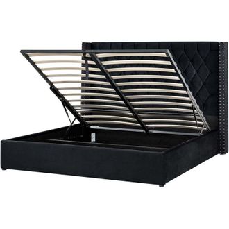 Beliani Bett mit Stauraum Samtstoff LUBBON 180 x 200 cm Schwarz