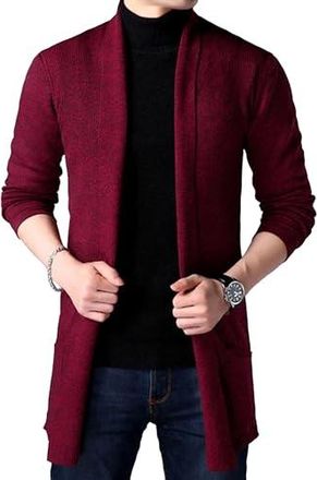 Generic Cardigan long pour homme avec poche pour lautomne et lhiver - V&ecirc;tement dext&eacute;rieur d&eacute;contract&eacute; - Vert, C3., XXL