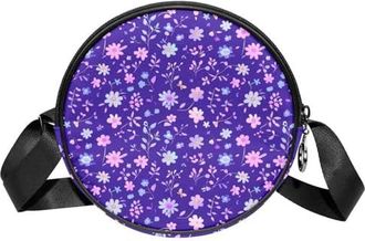 Generic Sac &agrave; bandouli&egrave;re Circle pour femme, imprim&eacute; floral violet, petit sac &agrave; bandouli&egrave;re avec fermeture &eacute;clair, bretelles r&eacute;glables, sac &agrave; main rond d&eacute;cont