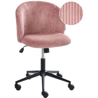 Beliani Chaise de Bureau Moderne en Velours C&ocirc;tel&eacute; Pivotante avec Assise et Dossier Hauteur R&eacute;glable Rose Miles