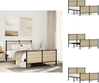 vidaXL Metallbett ohne Matratze Sonoma-Eiche 120x190 cm - Metallbett - Doppelbett - Boxspringbetten - Bettgestell - Schlafzimmermöbel