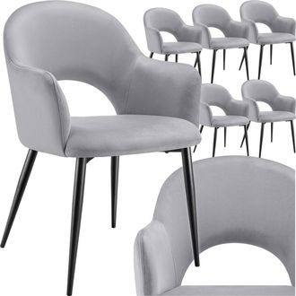 TecTake 6er Set Armlehnstuhl in Samtoptik, gepolsterte Esszimmerst&uuml;hle, bis 120 kg belastbar, St&uuml;hle Esszimmer mit komfortabler Polsterung, K&uuml;chenstuhl, Esszi