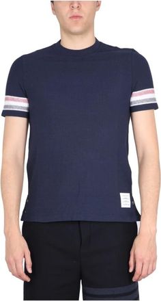 Thom Browne Homme, Tops, Bleu, Taille: 2XL T-Shirt &agrave; Rayures Col Rond