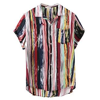 Generic Chemise hawa&iuml;enne &agrave; manches courtes pour homme - Chemise d&eacute;contract&eacute;e boutonn&eacute;e - Hauts d&eacute;t&eacute; et de plage, multicolore, XXL