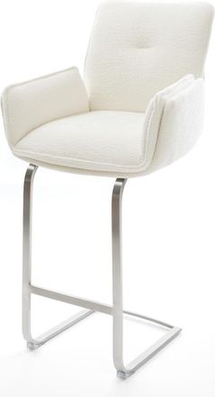 DELIFE Barstuhl Nela-Flex Boucl&eacute; Soft Beige Freischwinger Flach Edelstahl Silberfarben, Barst&uuml;hle