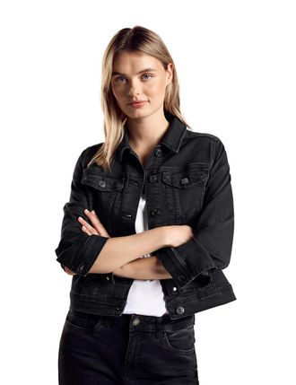Street One Damen A212214 Jeansjacke Look, Black Washed, 34
