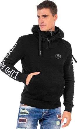 Cipo & Baxx Herren Hoodie Sweatshirt CL490 Schwarz - Stylischer Pullover im Casual Streetwear Look mit Kapuze & K&auml;ngurutasche - Bequemes Oberteil f&uuml;r Alltag & Fre
