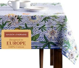 Maison d'Hermine Maison dHermine &laquo;Passiflora&raquo; Nappe 100 % coton, d&eacute;corative, lavable, pour P&acirc;ques, repas, mariages, banquets, buffets, printemps/&eacute;t&eacute;, 160 x 220 cm