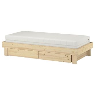 IKEA GLAMBERGET Bettgestell auszieh+Aufbew/2Matratz