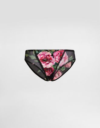 Dolce & Gabbana Slip Aus Satin Und Tüll Rosenprint - Frau Unterwäsche Drucken 4