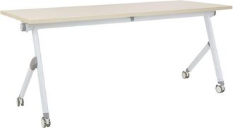Beliani Schreibtisch Heller Holzfarbton u. Wei&szlig; 180 x 60 cm Klappbar Faltbar mit Rollen Mobil B&uuml;rotisch f&uuml;r Homeoffice B&uuml;ro Modernes Design