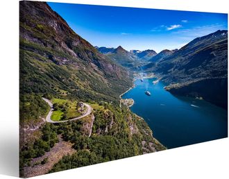 Islandburner Bild auf Leinwand Geiranger Fjord Schöne Natur Norwegen Luftaufnahmen Storfjord (Großer Fjord) Wandbild Poster Kunstdruck Bilder