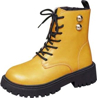 Generic Bottines Femme &agrave; Lacets Cuir Bout Rond Chic et Elegant Bottes Courtes Avec Fermeture &Eacute;clair Lat&eacute;rale Chunky Plateforme Semelle Antid&eacute;rapante Chaussure