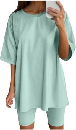 Generic Ensemble 2 pi&egrave;ces pour femme - Ensemble de salon d&eacute;t&eacute; 2026 - V&ecirc;tements assortis - T-shirts surdimensionn&eacute;s - Short &agrave; taille &eacute;lastique - Tenue de motar