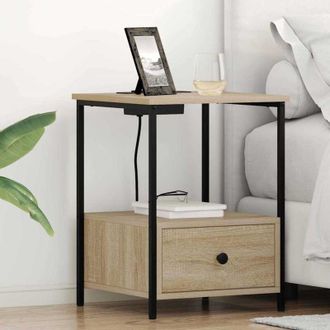 vidaXL Table de nuit avec station de chargement Ch&ecirc;ne sonoma Vidaxl