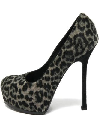 Saint Laurent leopard-print platform pumps - Grau
