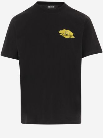 Just Cavalli Mens Printed Cotton T-Shirt Black T-Shirts And Polos