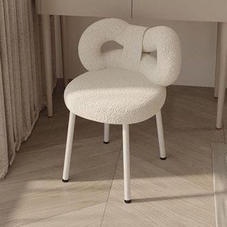 Generic Schminkhocker - Moderner und einfacher weißer Schleifenrückenlehne, 150 kg Tragkraft, Kunstwollesitz, Rahmen aus Kohlenstoffstahl, for den Innenbereic