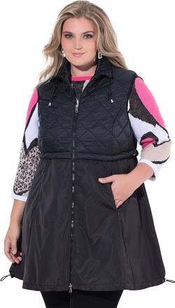 Miamoda Damen gro&szlig;e Gr&ouml;&szlig;en &Uuml;bergr&ouml;&szlig;en Plus Size Long-Steppweste, Stepp und Web, 2-Wege-Zipper schwarz 50 840157100-50