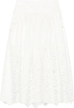 Self Portrait Femme, Jupes, Blanc, Taille: 36 FR Jupe Midi Brod&eacute;e en Coton
