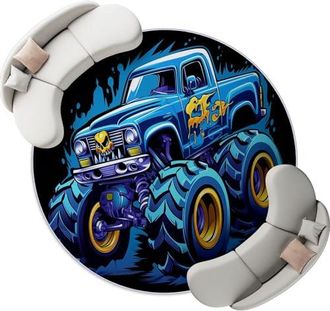 Generic Bleu Tapis Rond Lavable, Motif Graffiti Dessin Anim&eacute; Camions pour Enfants Salon Chambre &agrave; Coucher Salle &agrave; Manger ou Salle de Jeux Tapis Doux et Moelle