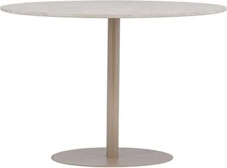 Venture Design Table de salle &agrave; manger ronde 110 cm - 4 personnes - MDF imitation marbre - Pied central en m&eacute;tal beige - Design contemporain