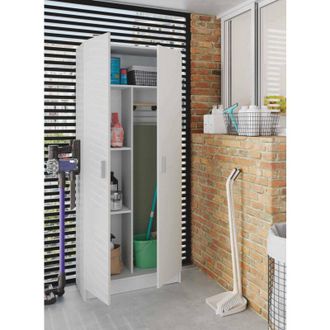 Dmora Mehrzweck-Schrank Charleston, Besenschrank mit 2 T&uuml;ren, Schuhregal mit Regalen, Besenkammer, cm 73x37h180, Wei&szlig;