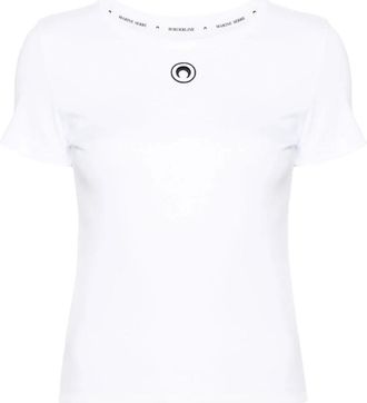 Marine Serre Femme, Tops, Blanc, Taille: 40 FR T-shirt en Coton Brodé Croissant de Lune