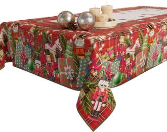 Petti Artigiani Italiani Petti - Weihnachtstischdecke Tischdecke 140 x 240 cm, rechteckig, schmutzabweisend & fleckenabweisend, Pflegeleichte Mikrofaser mit Motiv Spielzeugsol