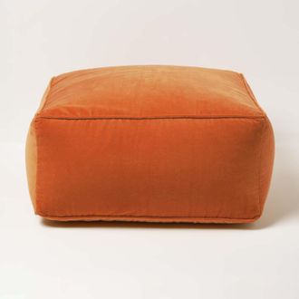 Homescapes Sitzpouf Samt orange 60x60x27 cm, Sitzsack quadratisch, Sitzquader Bodenkissen Baumwollsamt