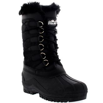 Polar Damen Nylon Kaltes Wetter Im Freien Schnee Ente Winter Regen Pelz Cuff Lace Stiefel - Schwarz - BLK42 AYC0132