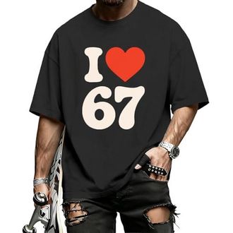 Generic Six Seven Shirt I Love 67 T-shirt imprim&eacute; dr&ocirc;le Meme Mode T-shirts d&eacute;contract&eacute;s col rond &eacute;t&eacute; tendance chemise streetwear quotidien, Noir, XXL